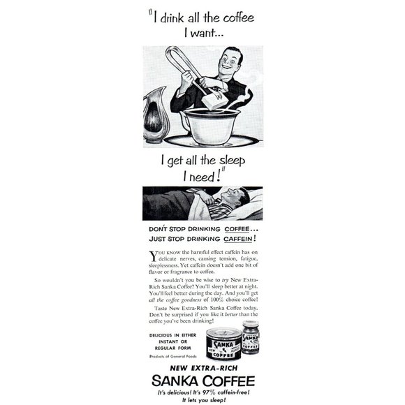 Sanka | Art | 953 Sanka Decaf Coffee Vintage Print Ad Giant Cup Sugar ...